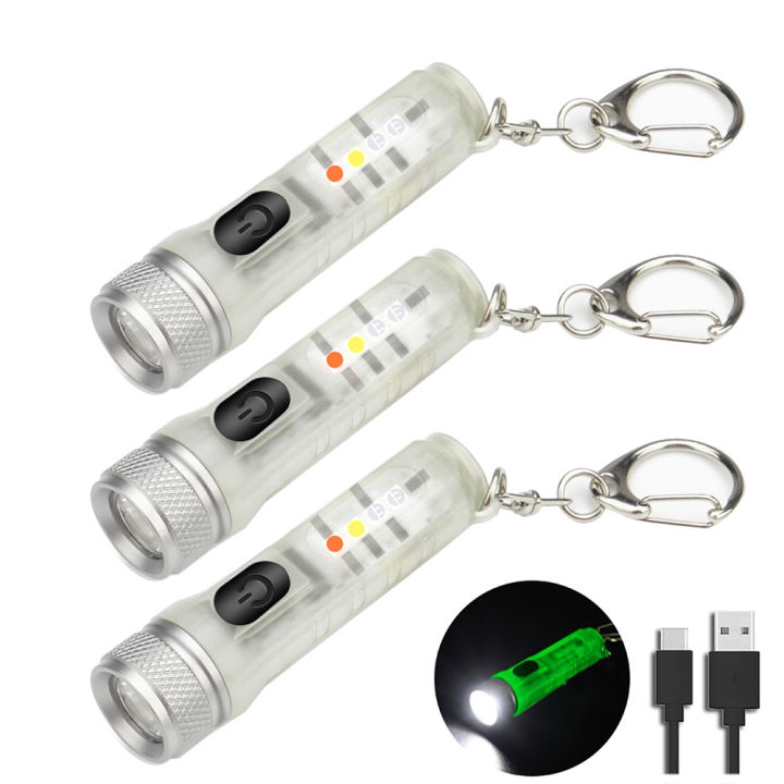 Mini Keychain Flashlight TYPE-C Fast Charging Multi-function IP66 Waterproof Fluorescent ...