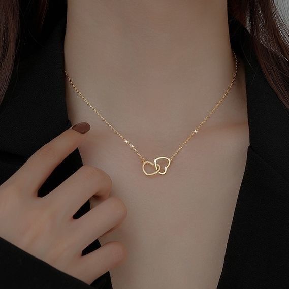 Women's Double Heart Pendant Necklace Elegant Couple Choker for Gifting ...