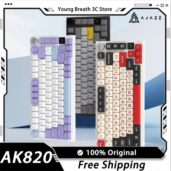 AJAZZ AK820 Pro Mechanical Keyboard Custom Screen Multifunctional Knob Three Mode Wireless ...