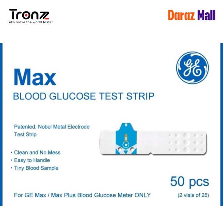 GE Max / Max Plus Blood Sugar Glucose Test Strip 50 Pcs (2 Vials of 25 ...