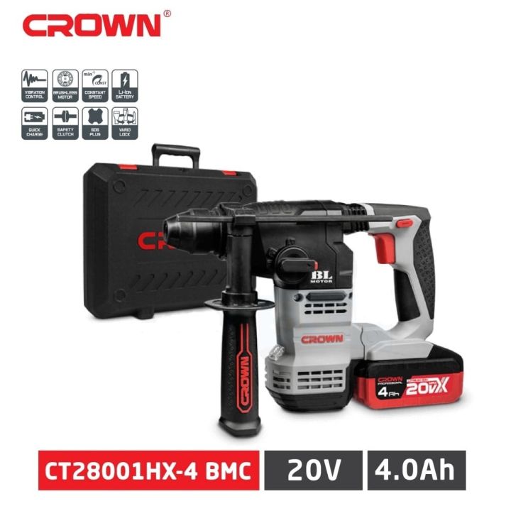 CROWN Cordless Rotary Hammer SDS-Plus 20V 4Ah Lithium-ion CT28001HX-4 ...