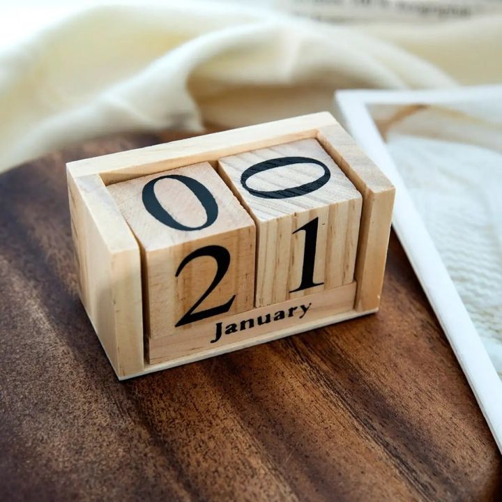 Wooden Perpetual Calendar Eternal Blocks Month Date Display Desktop ...