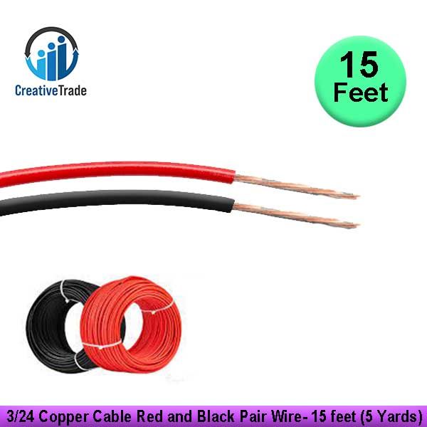 3/24 Copper Cable Red and Black Pair Wire- 15 feet (5 Yards) Use For ...