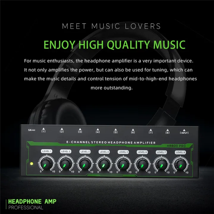 HA800 PRO 8 Channel Headphone Amplifier RGB Stereo Amp Microamp ...