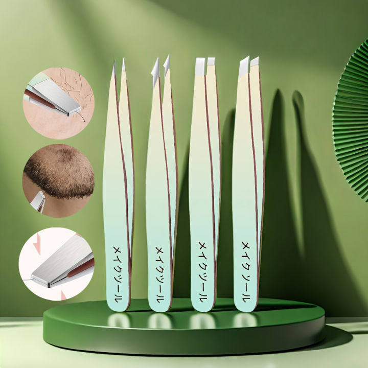 4pcs Precision Stainless Steel Eyebrow Tweezer Set Premium Grooming Kit ...