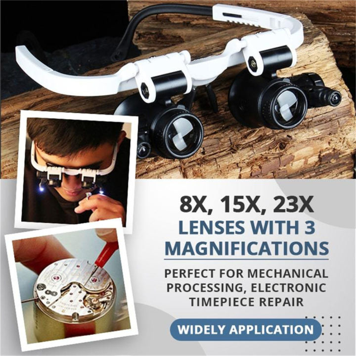 Led Glasses Magnifier 8x 15x 23x Dual Lens Head Mounted Eye Magnifier ...