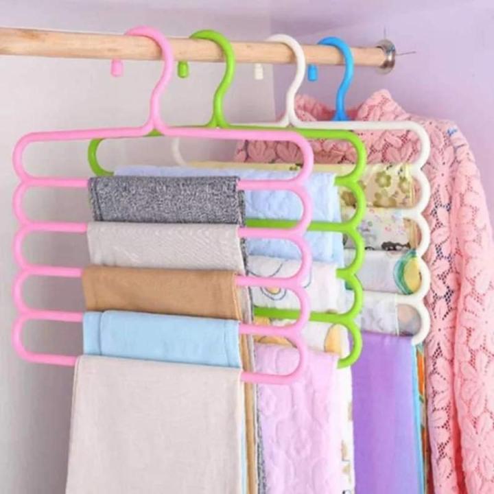 3 PCS 5 Layer Plastic Hangers for Clothes in Wardrobes Space Saving ...