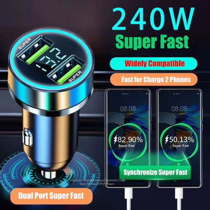 2 Ports Portable Upgraded 240W Super Fast USB Car Charger Universal ...