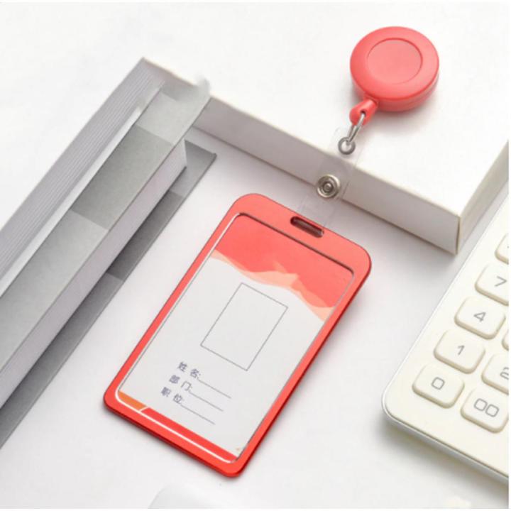 Retractable Badge Holder with Aluminum Metal Vertical ID Card Holder ...