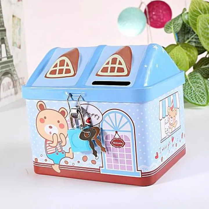 Metal House Shaped Coin Box Cartoon Kids Money Box piggy bank for kids ...