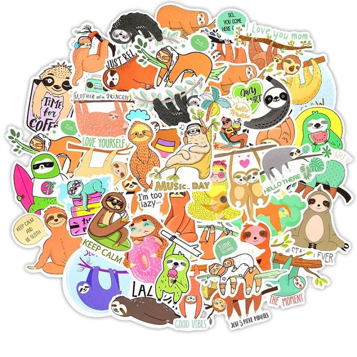 【3C VictoryEagle】50PCS Cute Sloth Animal Laptop Stickers Relax Life ...