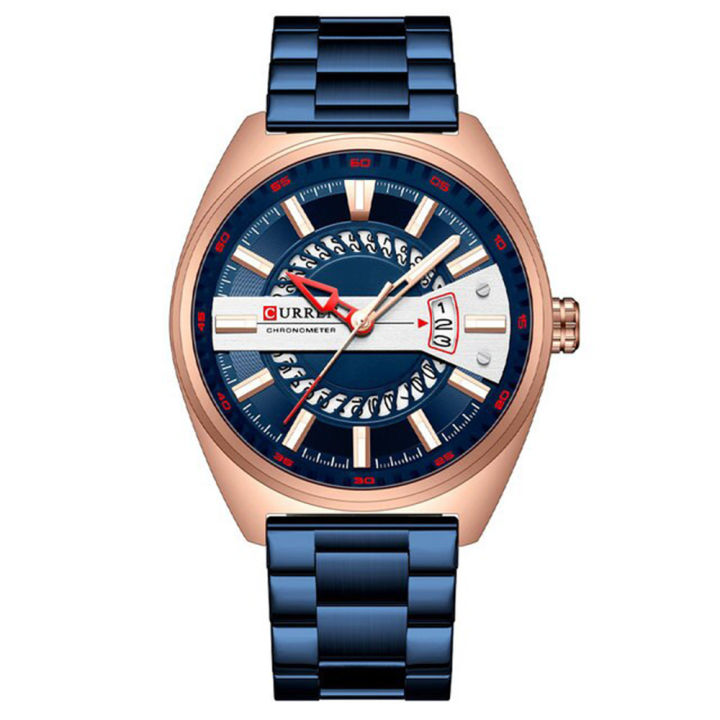 CURREN 8403 Royal Blue Stainless Steel Analog Watch For Men - RoseGold ...
