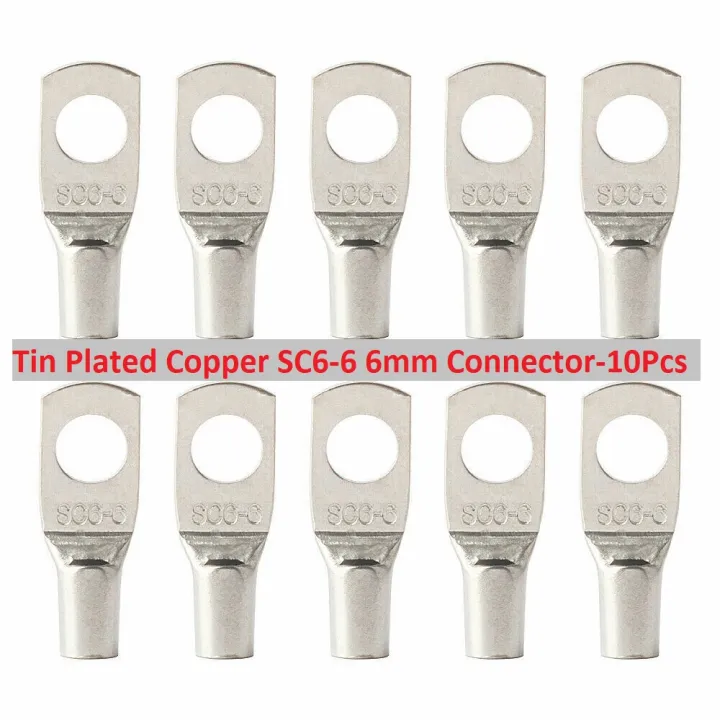 10Pcs-Tin Plated Copper SC6-6 6mm Bolt 6mm2 Cables 7AWG Lug Connector ...