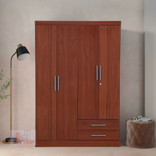 Glossy Cherry Secure 4-Door Wardrobe Partex MDF Laminated Board Almirah ...