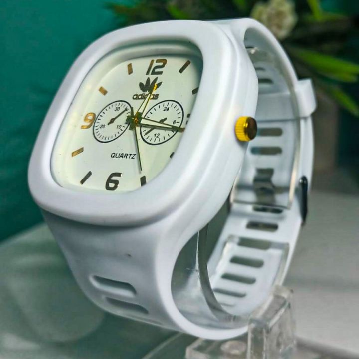 Stylish Fashion Silicon Rubber strap white analog watch for men | Daraz ...