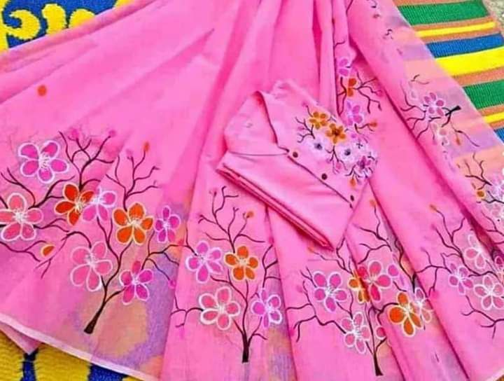 Couple set Half Silk Hand Print Saree and Panjabi Fashionable, Stylish ...