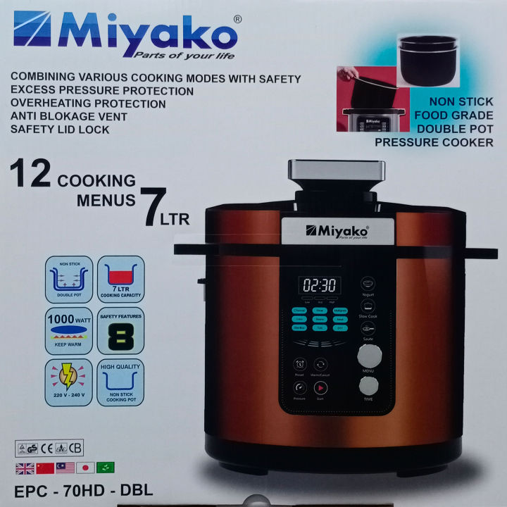 Miyako EPC-70HD - DBL Double pot Electric Pressure Cooker- 7Liters COOK ...