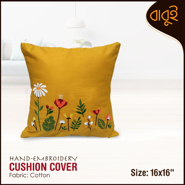 Hand Embroidery Floral Motif Cushion Cover 16"x16" Decorative Sofa ...