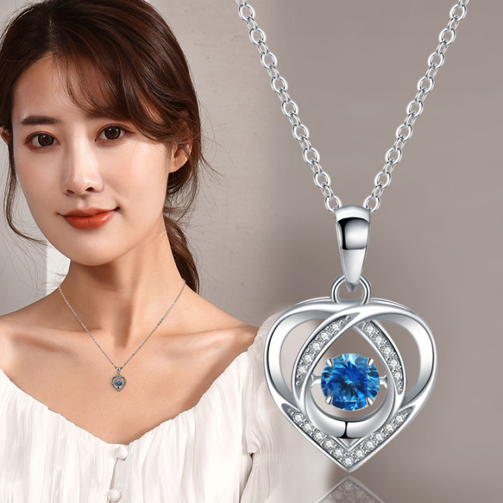 High Quality 925 Silver Blue Heart-Beat Love Neckless for Girls | Daraz ...