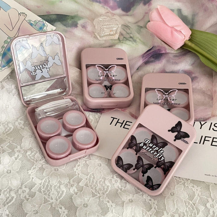 Pink Butterfly Prints Double sets Contact Lenses Glasses Kits Contact ...