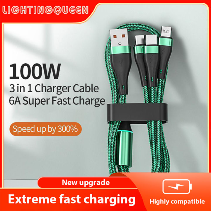 Luminous three-in-one data cable 100W super fast charge data cable ...