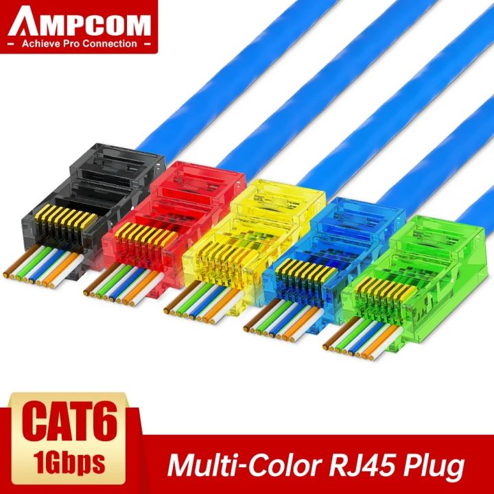AMPCOM RJ45 Plug Cat6 Pass Through Connectors EZ to Crimp Modular ...