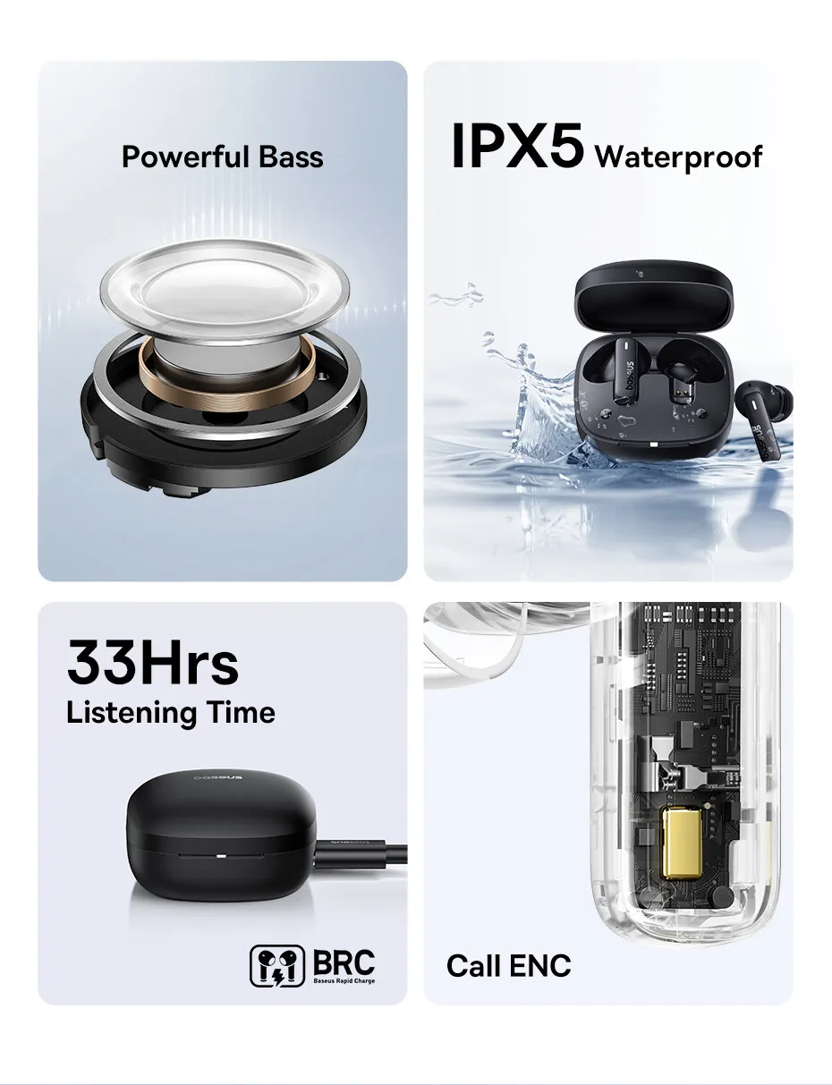 Baseus Bowie E19 Wireless IPX5 Waterproof Bluetooth Earphone With 2 ENC Mics Earbuds Strong Bass ...