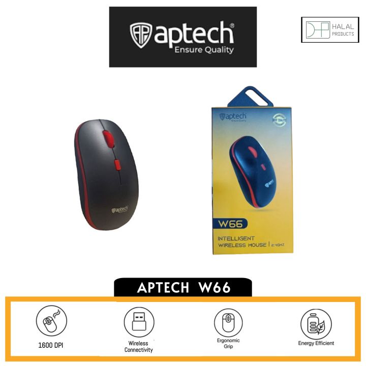 Aptech W66 Wireless Mouse – 2.4GHz | 10m Range | 1600 DPI Optical ...