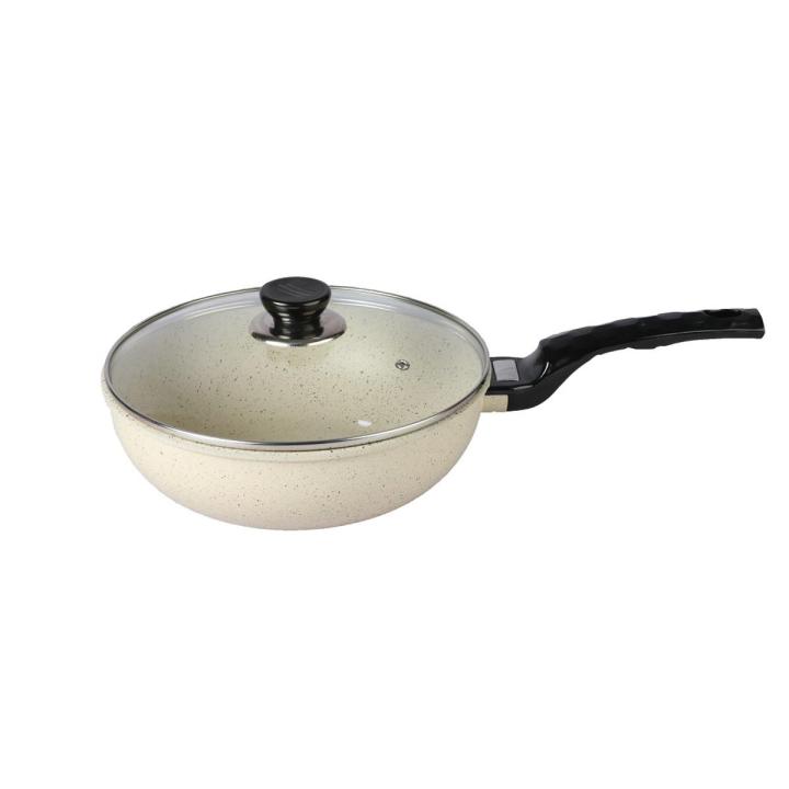 BD-KOR WOK PAN (26 CM) Non-Stick Premium Marble Coating with Glass Lid ...