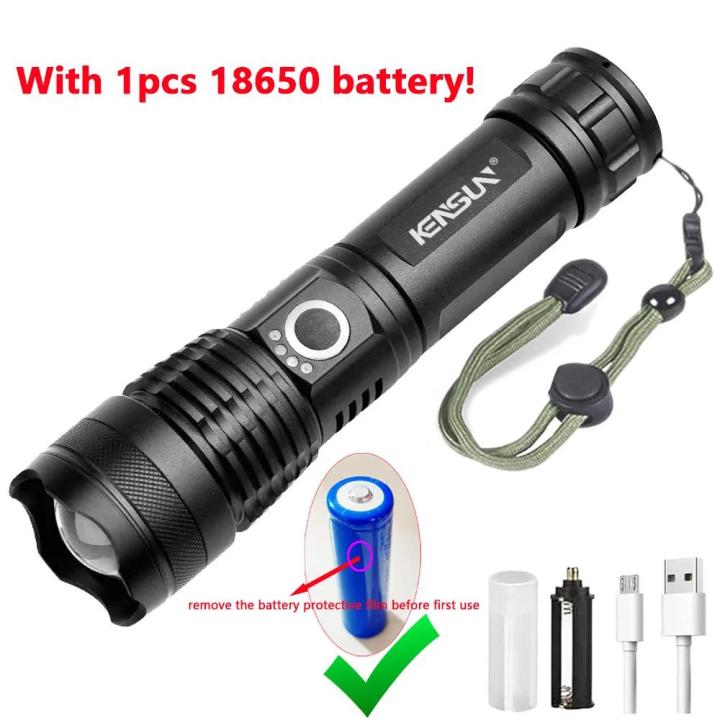 High Power 4-Core XHP50 LED Flashlight Type-C Rechargeable Torch Zoom ...