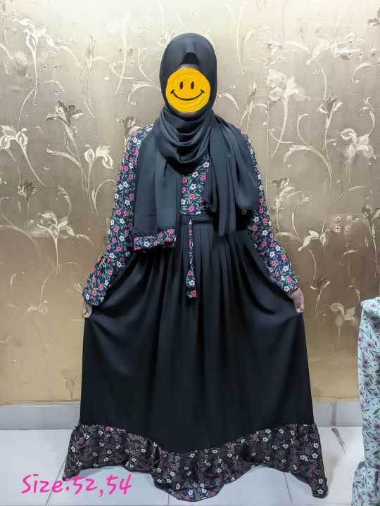 Premium Dubai Cherry Fabric Print karina Borka with Hijab Irani Stylish ...