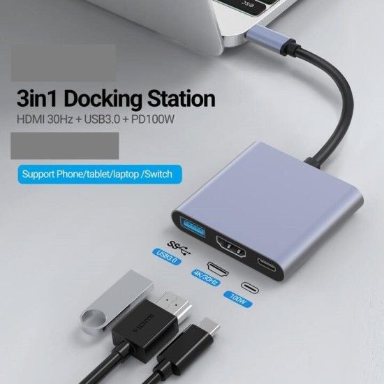 USB C to HDMI Multiport Adapter,3-in-1 Type-C Hub with Thunderbolt 3 to ...