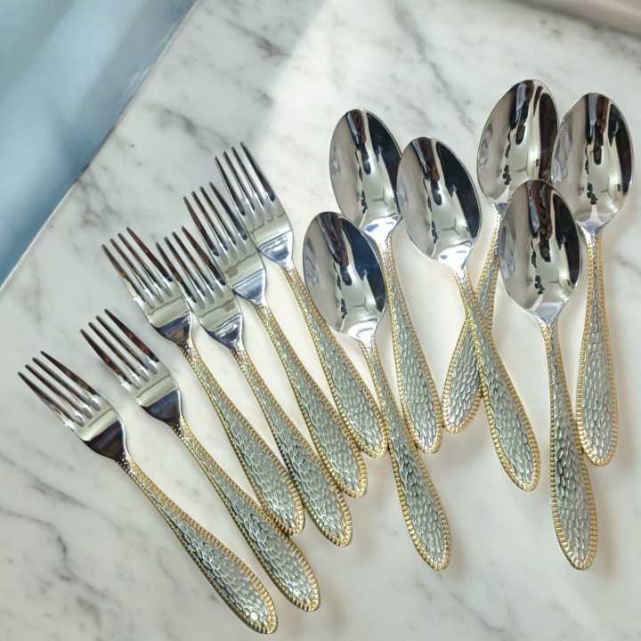 AYD-12pcs stainless steel fork spoon mirror polish spoon include 6 pcs ...