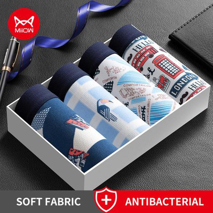 MiiOW 4Pcs Man Underwear Boxers Men's Panties Breathable Polyester Innerwear Men Underpants ...