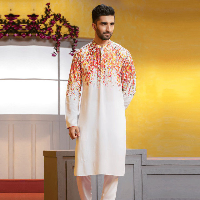 Stylist White Design Panjabi for Men | Daraz.com.bd