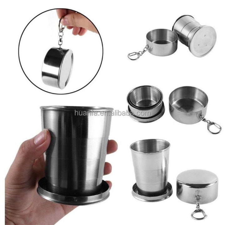 1 Pcs Stainless steel outdoor folding cup rustle mouth telescopic shot ...