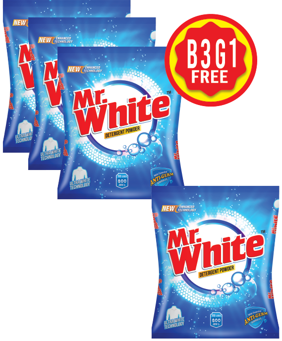 Mr.White Detergent Powder - 500gm(Buy 3Get 1) | Daraz.com.bd