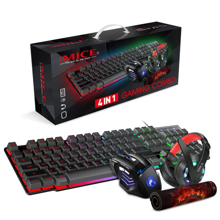 IMice GK-490 Wired Lighting 4 in 1 Gaming Keyboard Mouse Headset Mouse ...