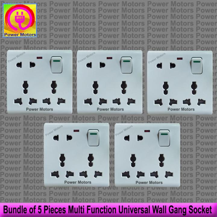 Bundle of 5 Pieces 5 Pin Multi Function Universal Wall Gang Socket ...