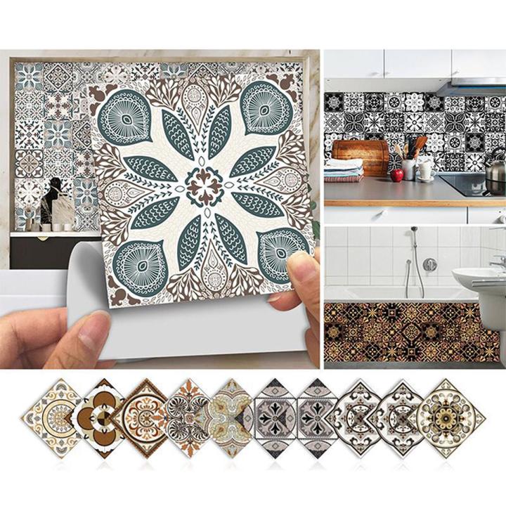 10pcs Retro Pattern Matte Surface Tiles Sticker Transfers Covers Wall ...