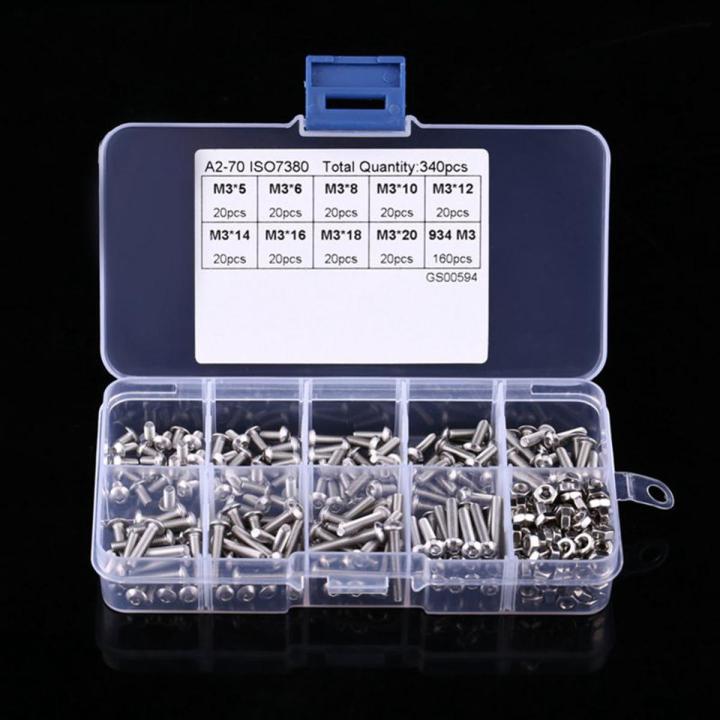 340pcs M3 Hex Socket Screw Nut Stainless Steel M3 Screws Nuts ortment ...