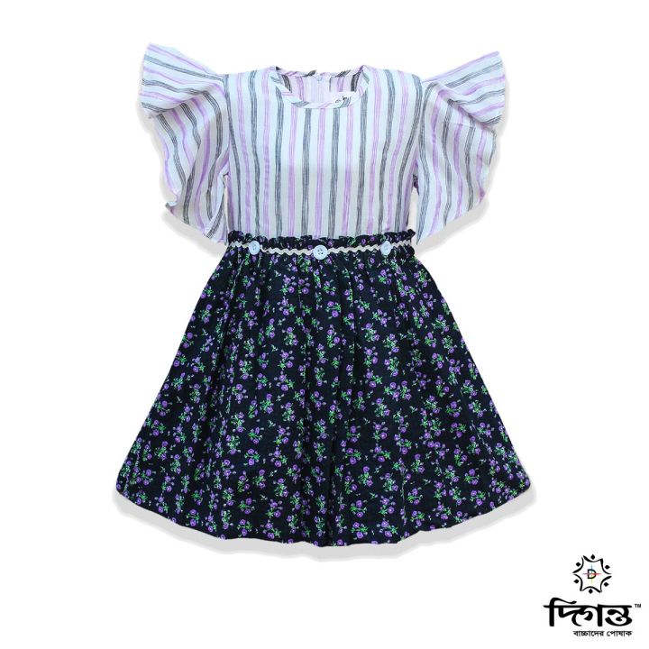 White Strip Cotton Frock for Baby Girls | Daraz.com.bd