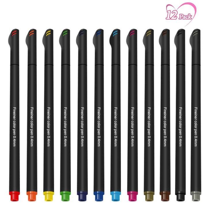 Fineliner Color Pen Set, 12 Porous Fine Point Pen Markers, 0.4mm ...