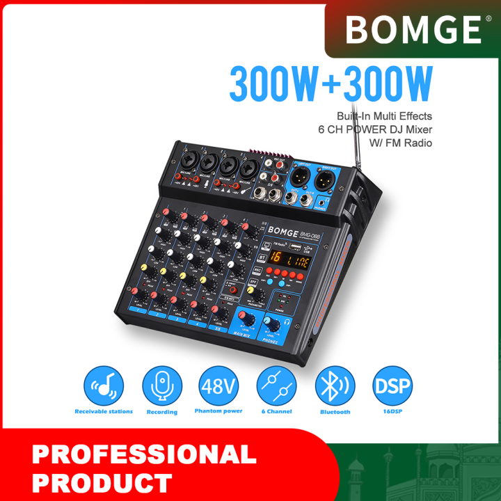 BOMGE 6 channel 16 DSP Echo dj audio sound mixer interface mixing console karaoke with MP3 USB ...