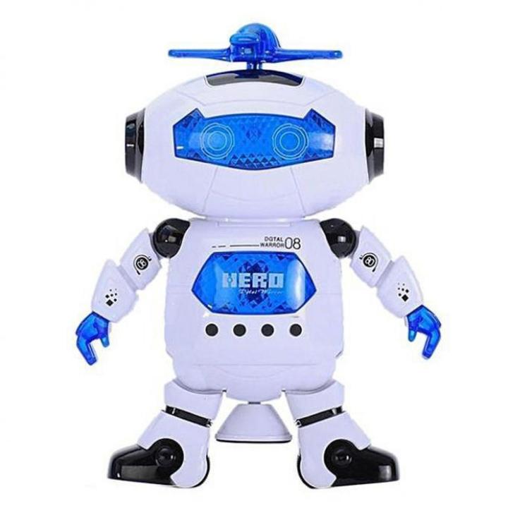 Battery Operated Plastic Robot Toy With Light and Music - White & Blue ...