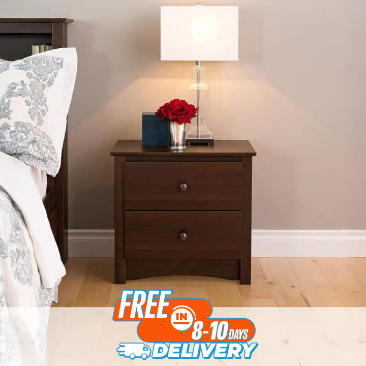 Bed Side Table with 2 Drawers, Functional 2-Drawer Bedside Table for ...