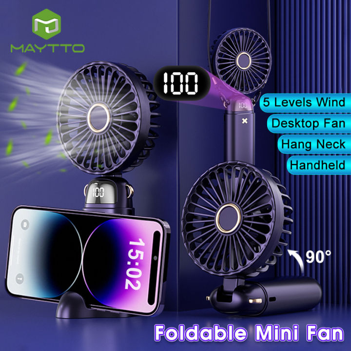 Maytto Portable Fan LED Digital Display Foldable Handheld Fan 90 ...