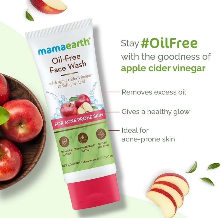 Mamaearth Oil Free Face Wash For Oily Skin, With Apple Cider Vinegar & Salicylic Acid For Acne ...