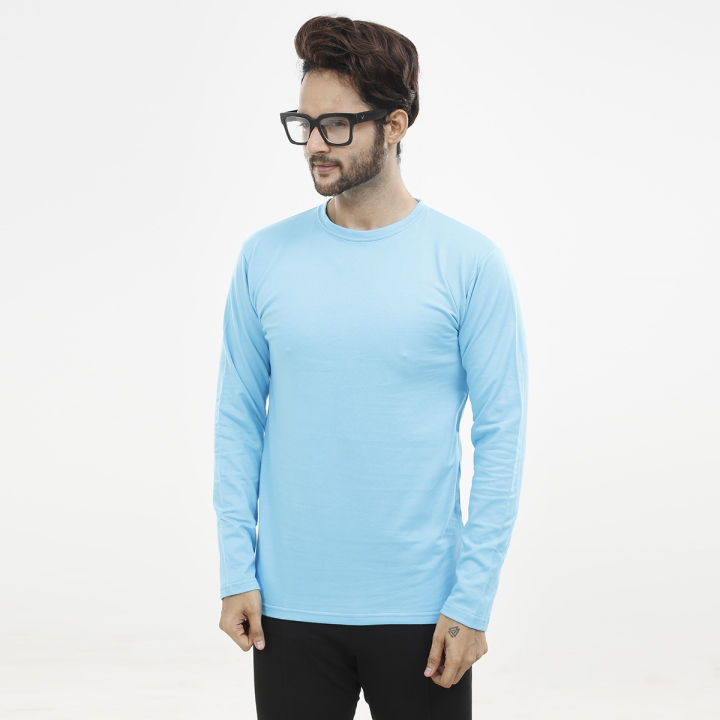 Sky Blue Color Cotton Full Sleeve T-Shirt For Men | Daraz.com.bd