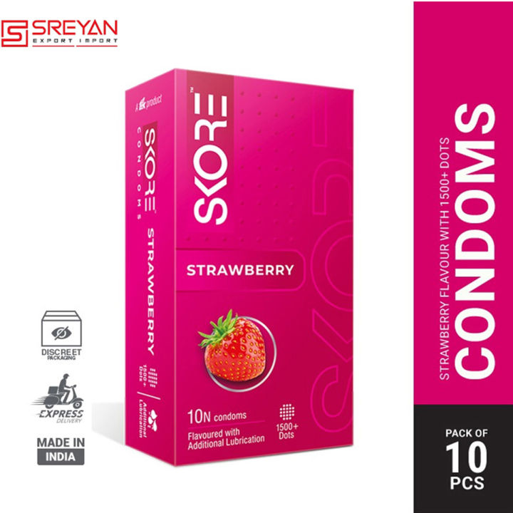 Skore Strawberry Flavored 1500 Dots Condom - 10pcs Pack (India) - condom | Daraz.com.bd